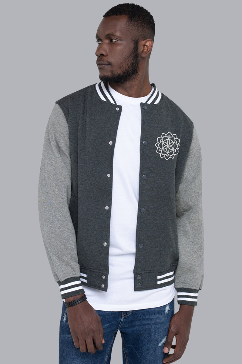 MEN'S LETTERMAN JACKET - SEED EMBROIDERY – Sacred Black Studio